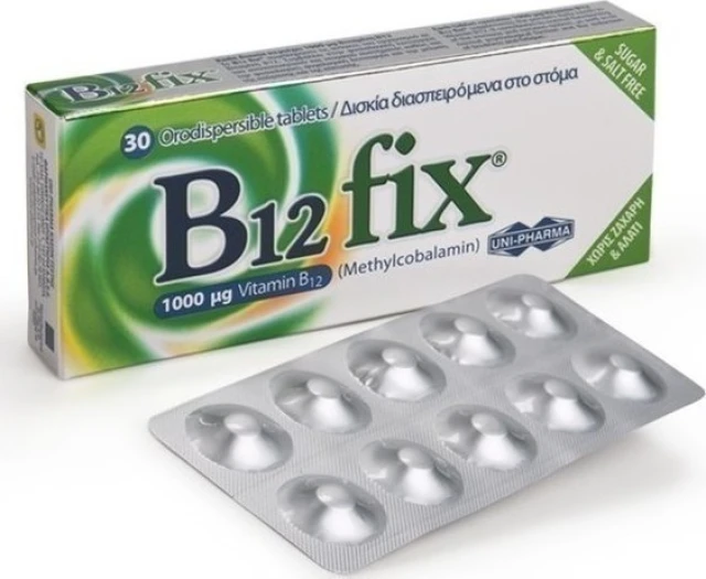 Uni-Pharma B12 fix 1000mg Συμπλήρωμα Διατροφής Βιταμίνη Β12 30Τabs ...